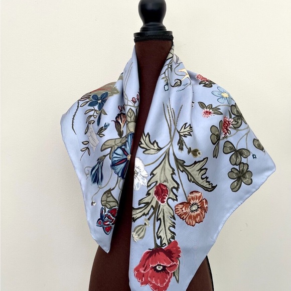 Gucci | Other | Gucci Unisex Scarf Kris Knight Floral Blue Silk Wrap ...